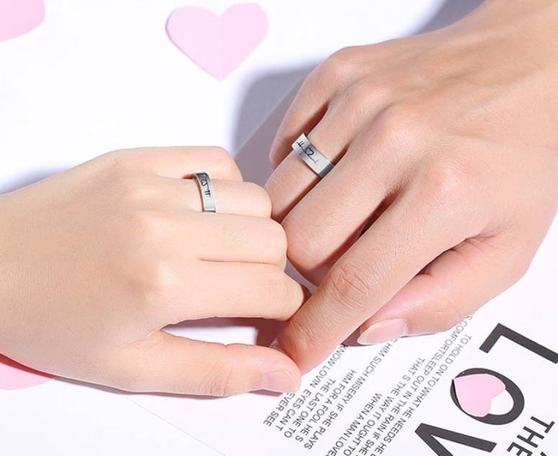Heartbeat Couple Ring Set Stainless Steel Electrocardiogram | Etsy