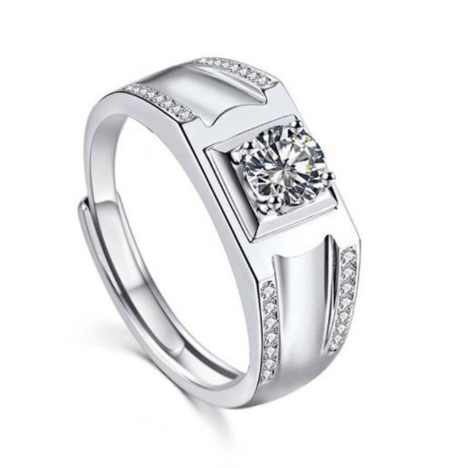Wedding Engagement Ring for Men Adjustable 1ct Moissanite Ring ...