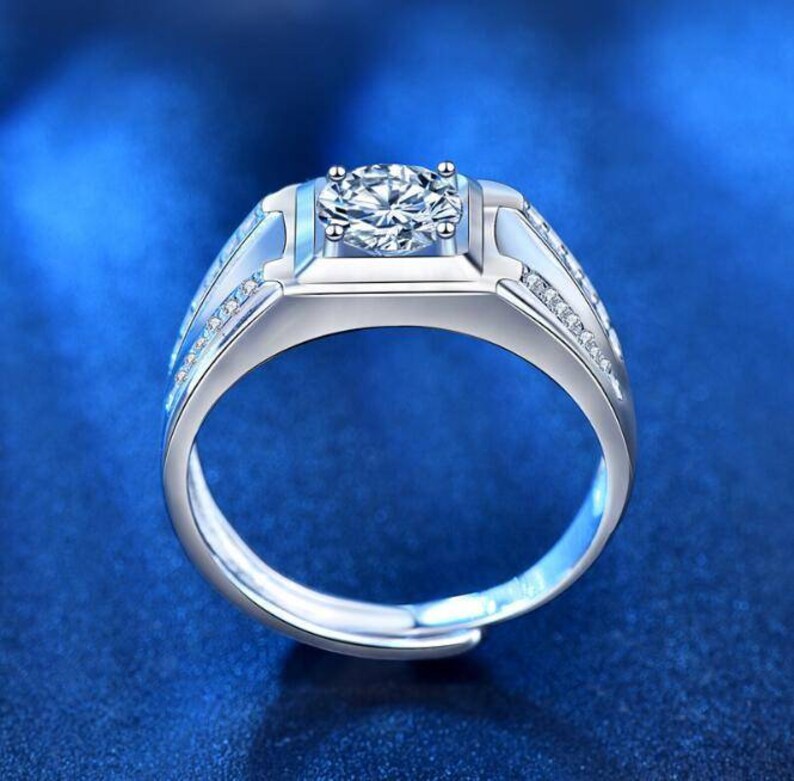 Wedding Engagement Ring for Men Adjustable 1ct Moissanite Ring ...