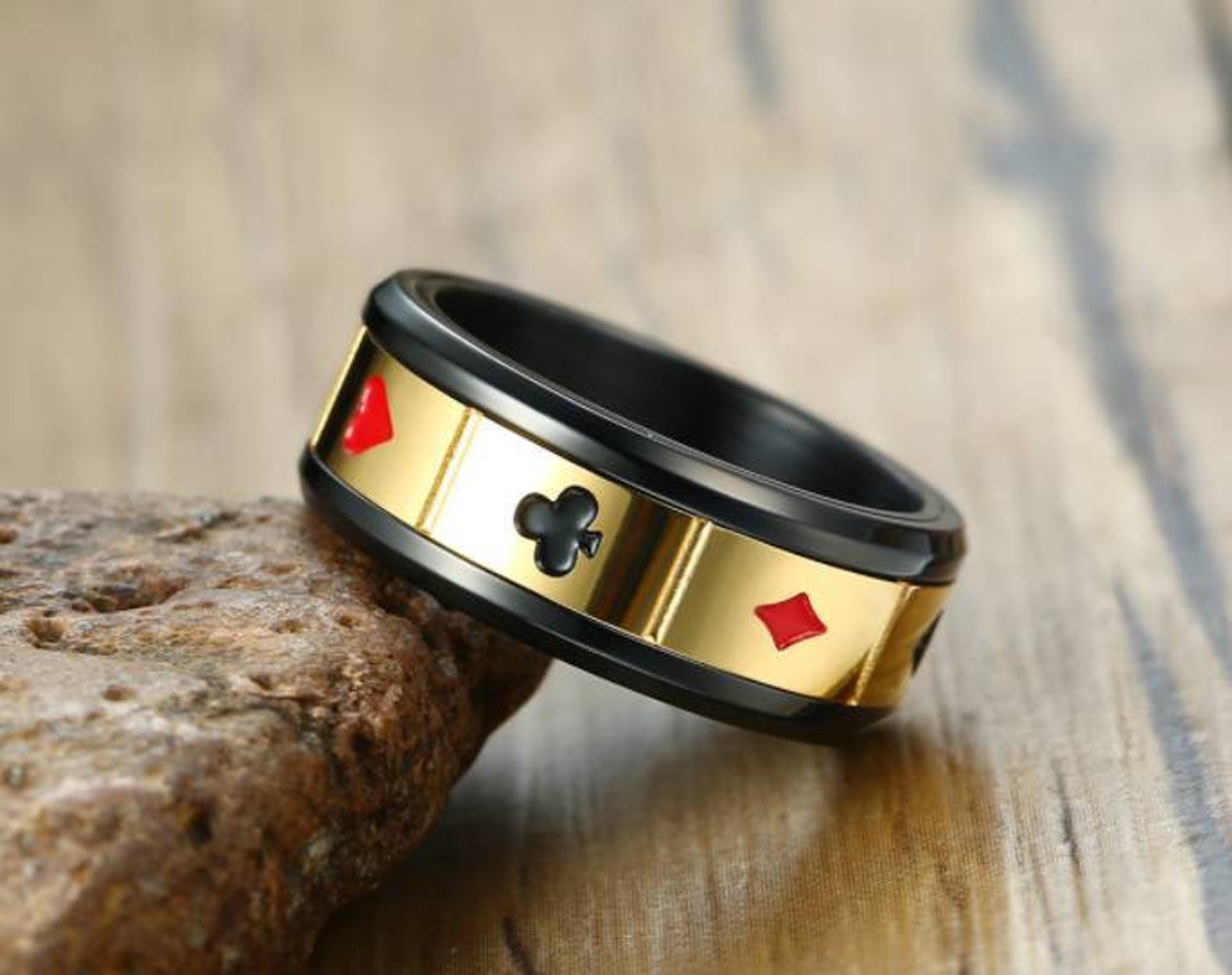 8mm Black Gold Rotating Stainless Steel Playing Card Ring - Etsy