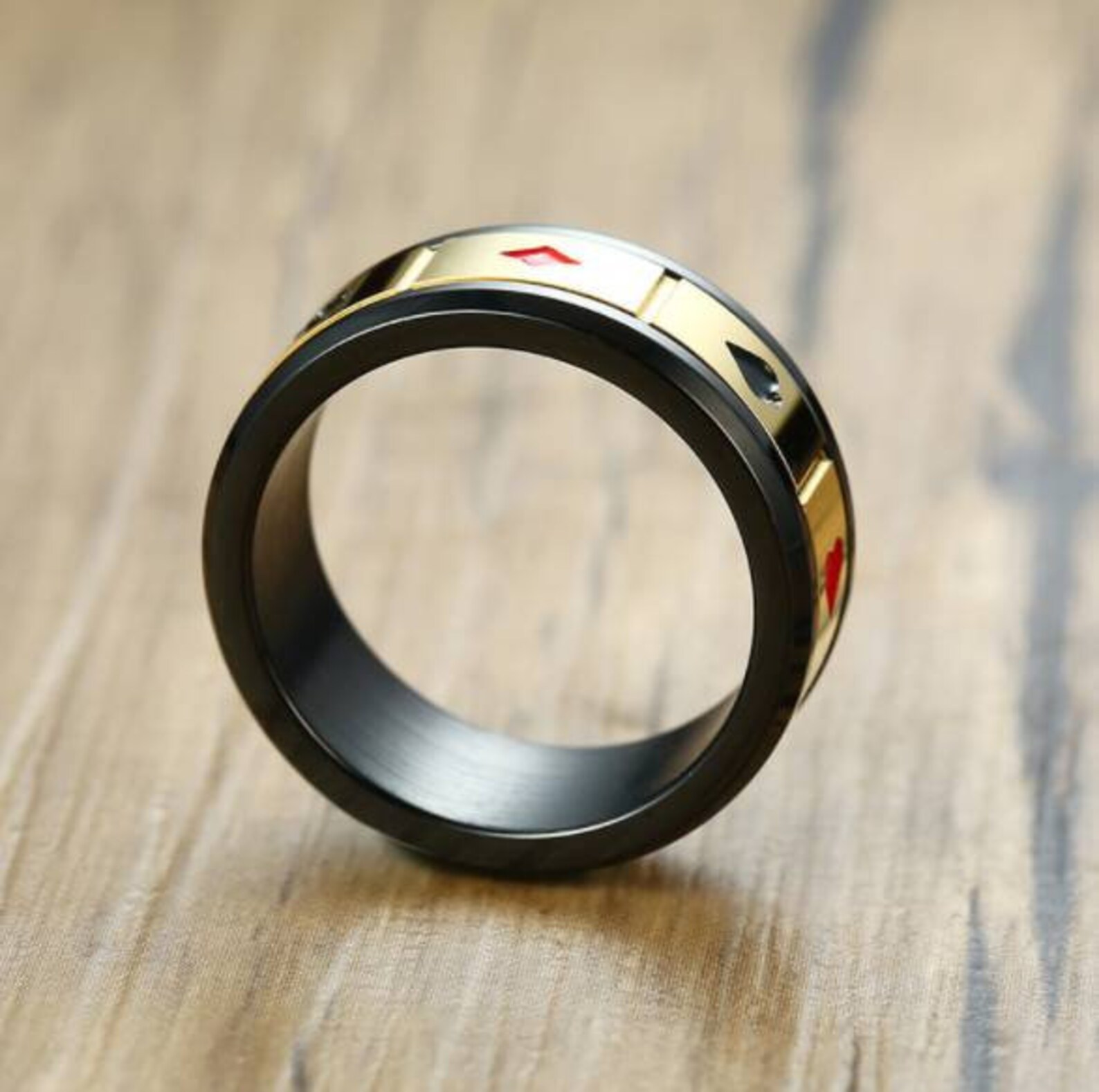 8mm Black Gold Rotating Stainless Steel Playing Card Ring - Etsy