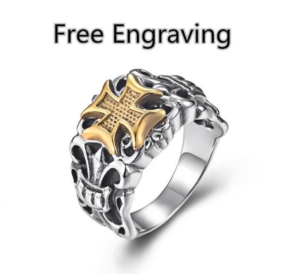 Personalized Vintage Cross Ring for Man Titanium Stainless - Etsy