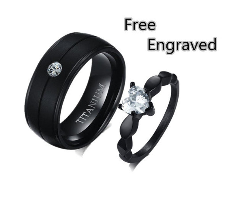 Couples Rings Set Titanium Steel Lover Matching Ring Black | Etsy