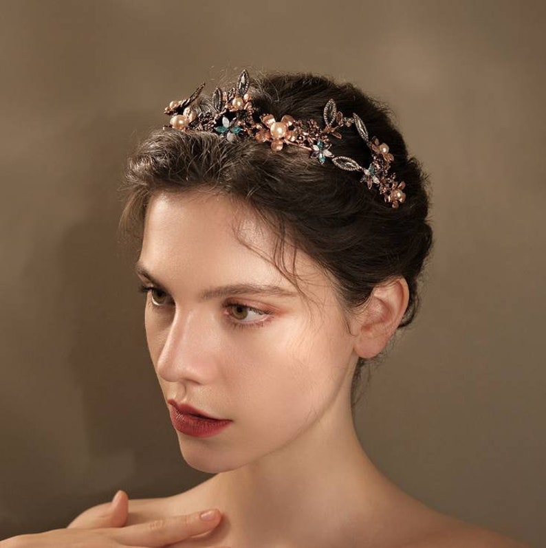 Retro Pearls Crystal Crown Tiara for Women Prom Hair - Etsy