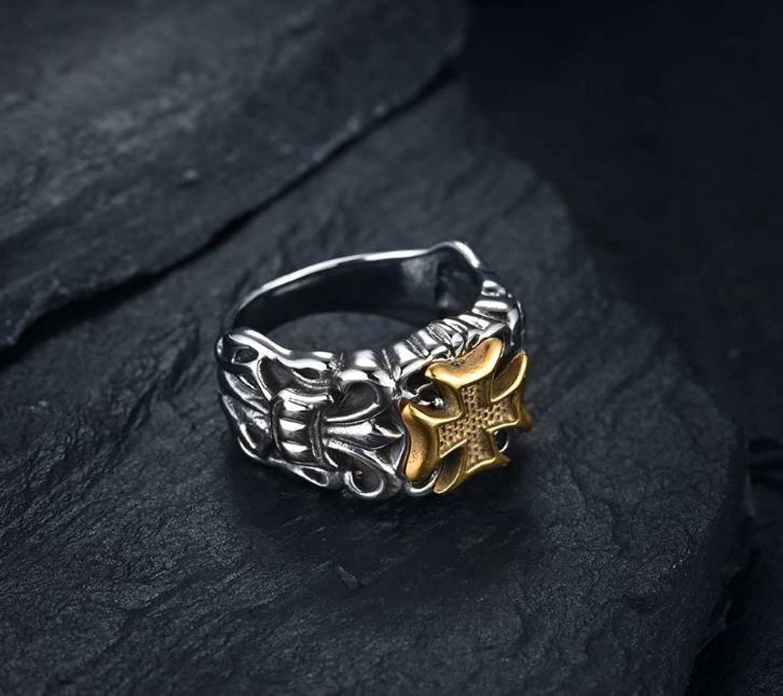 Personalized Vintage Cross Ring for Man Titanium Stainless - Etsy