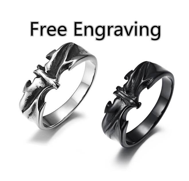 Free Custom Engraved Ring for Men Retro Gothic Bat Ring Night - Etsy