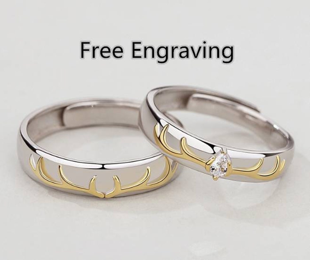 Free Engraving 925 Sterling Silver Rings Gold Deer Antlers - Etsy