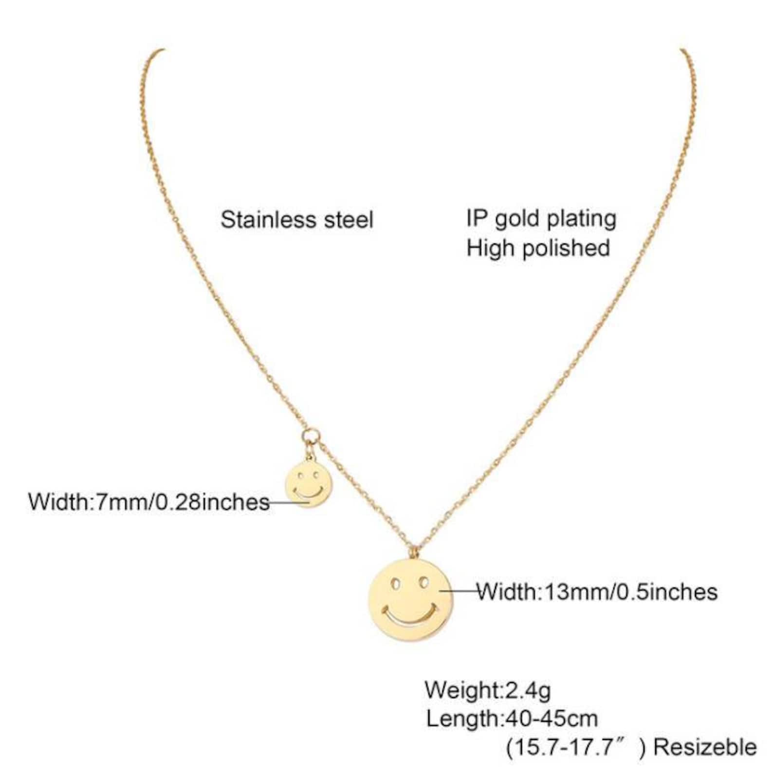 Fashion Women Stainless Steel Gold Smile Face Necklace Lady Pendant ...