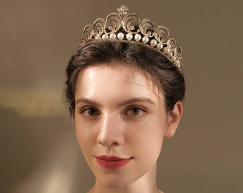 Retro Pearls Crystal Crown Tiara for Women Prom Hair | Etsy