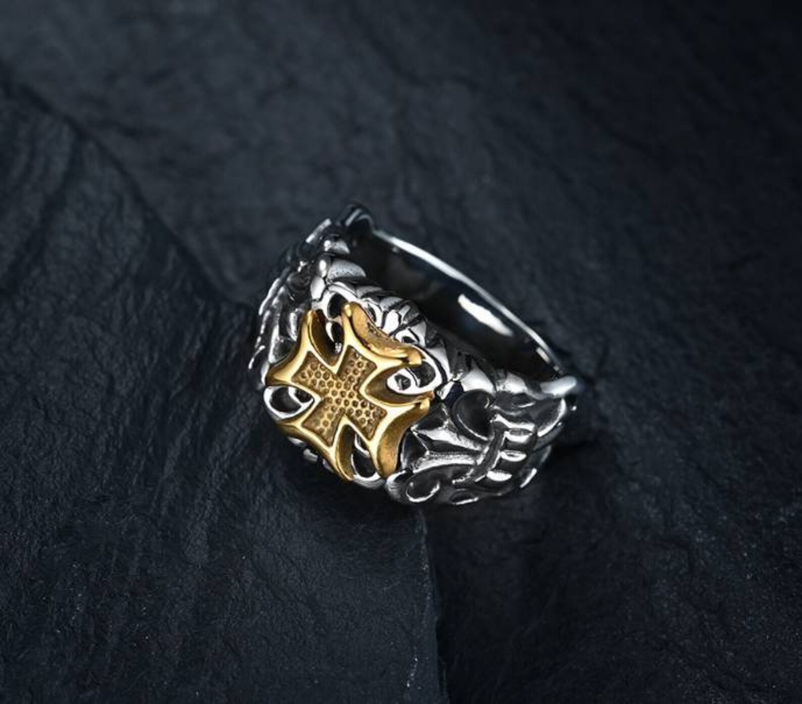 Personalized Vintage Cross Ring for Man Titanium Stainless - Etsy