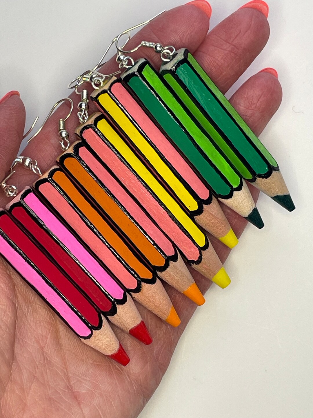 Teacher Cartoon Outline Colored Pencil Earrings Various Colors Real ...