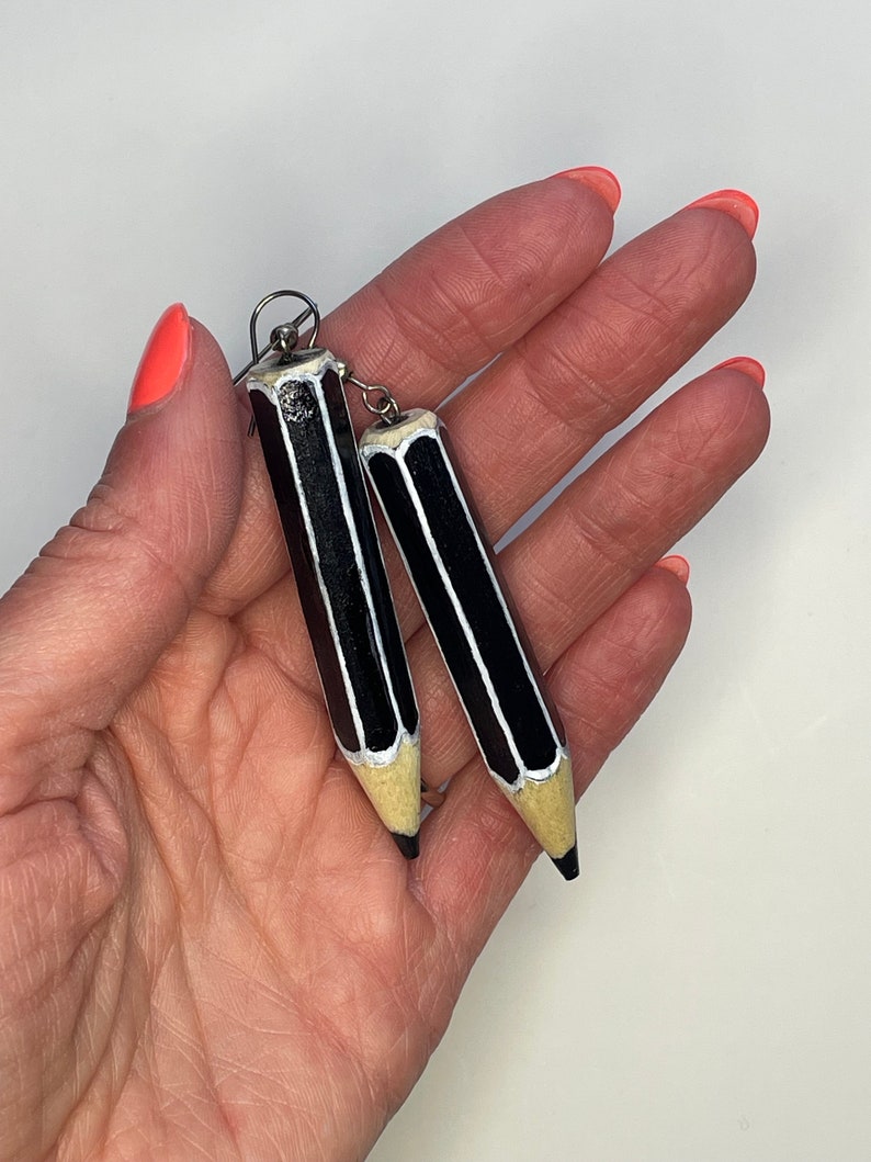 Teacher white Outline Colored Pencil Earrings Various Colors Real ...