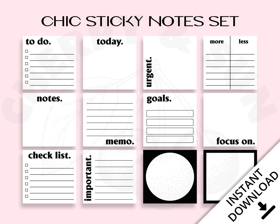 Chic Printable Sticky Notes, Minimalist Design, 3x3 Inch Sticky Notes ...