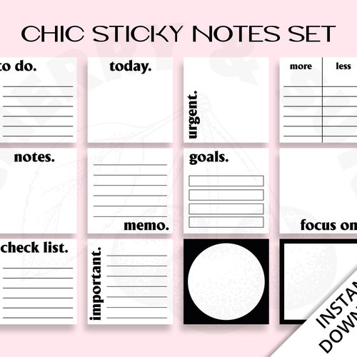 Chic Printable Sticky Notes Minimalist Design 3x3 Inch - Etsy