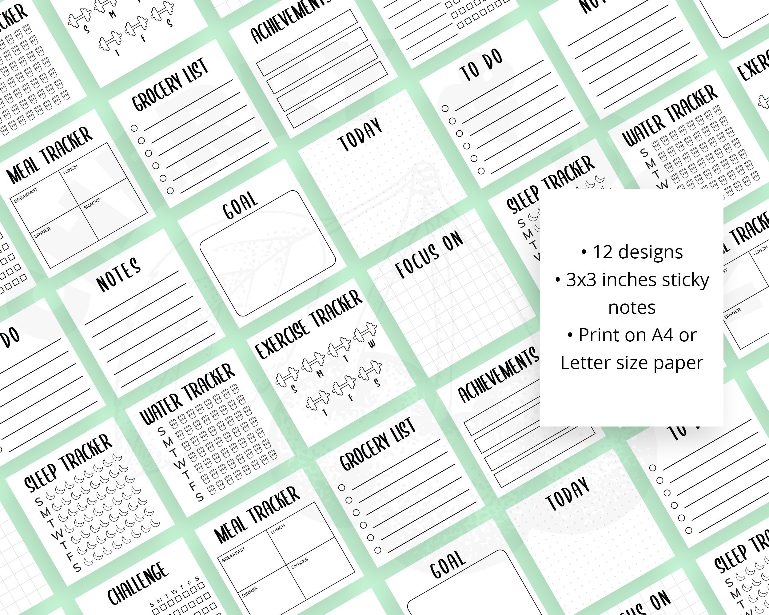 Fitness Sticky Notes | Printable | 3x3 | Journal | Bujo | Health ...