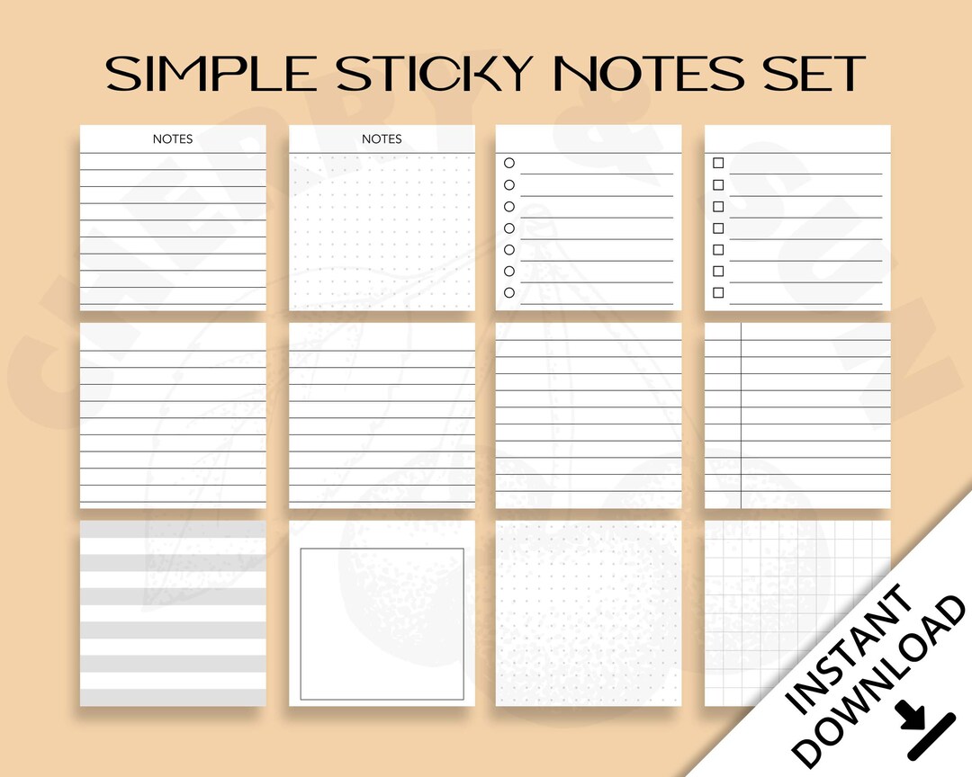 Simple Printable Sticky Notes, Minimalist Design, 3x3 Inch, Journal ...