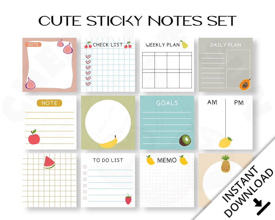 Cute Sticky Notes Set | Printable | Notepad | Journal | Bujo | Daily ...