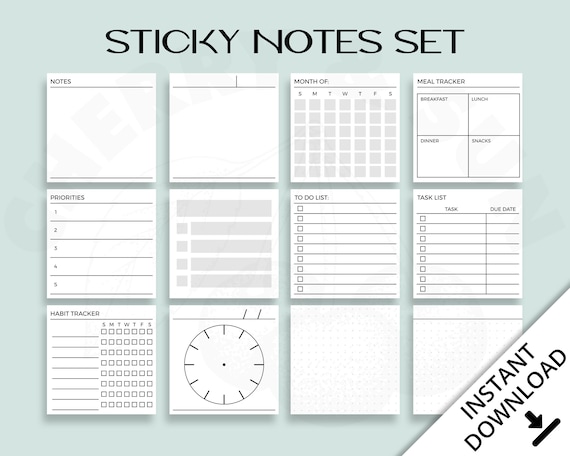 Printable Sticky Notes Minimalist Design 3x3 Inch Sticky | Etsy
