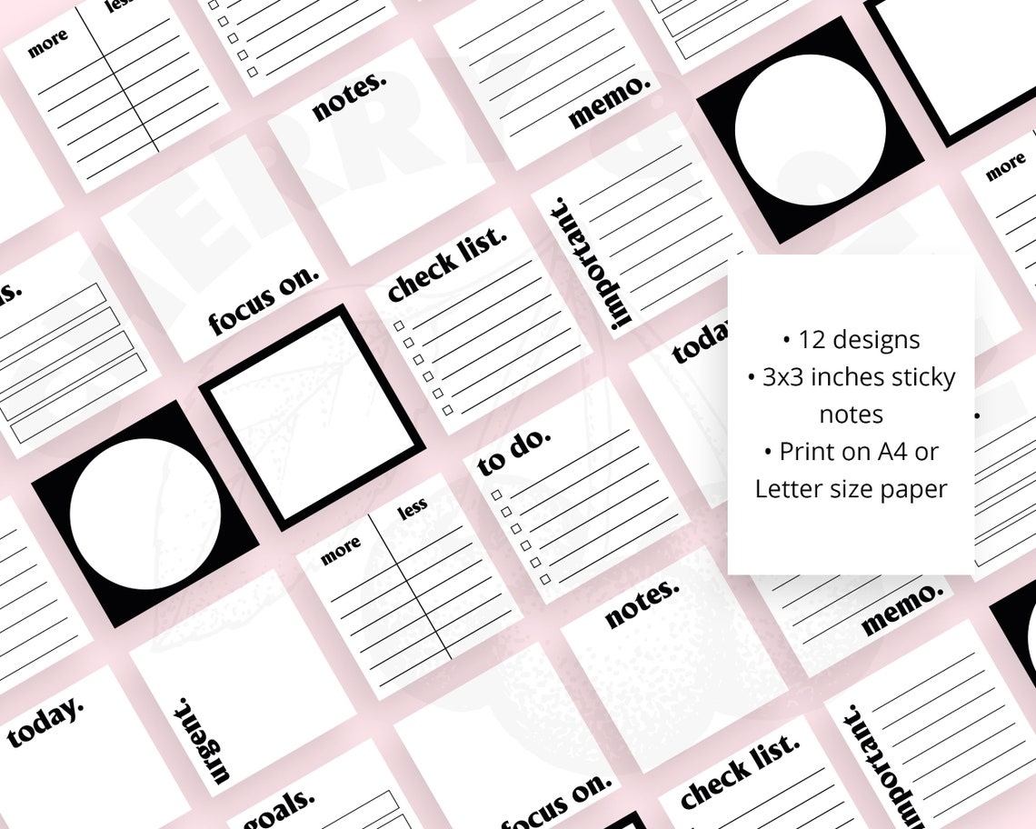 Chic Printable Sticky Notes, Minimalist Design, 3x3 Inch Sticky Notes ...