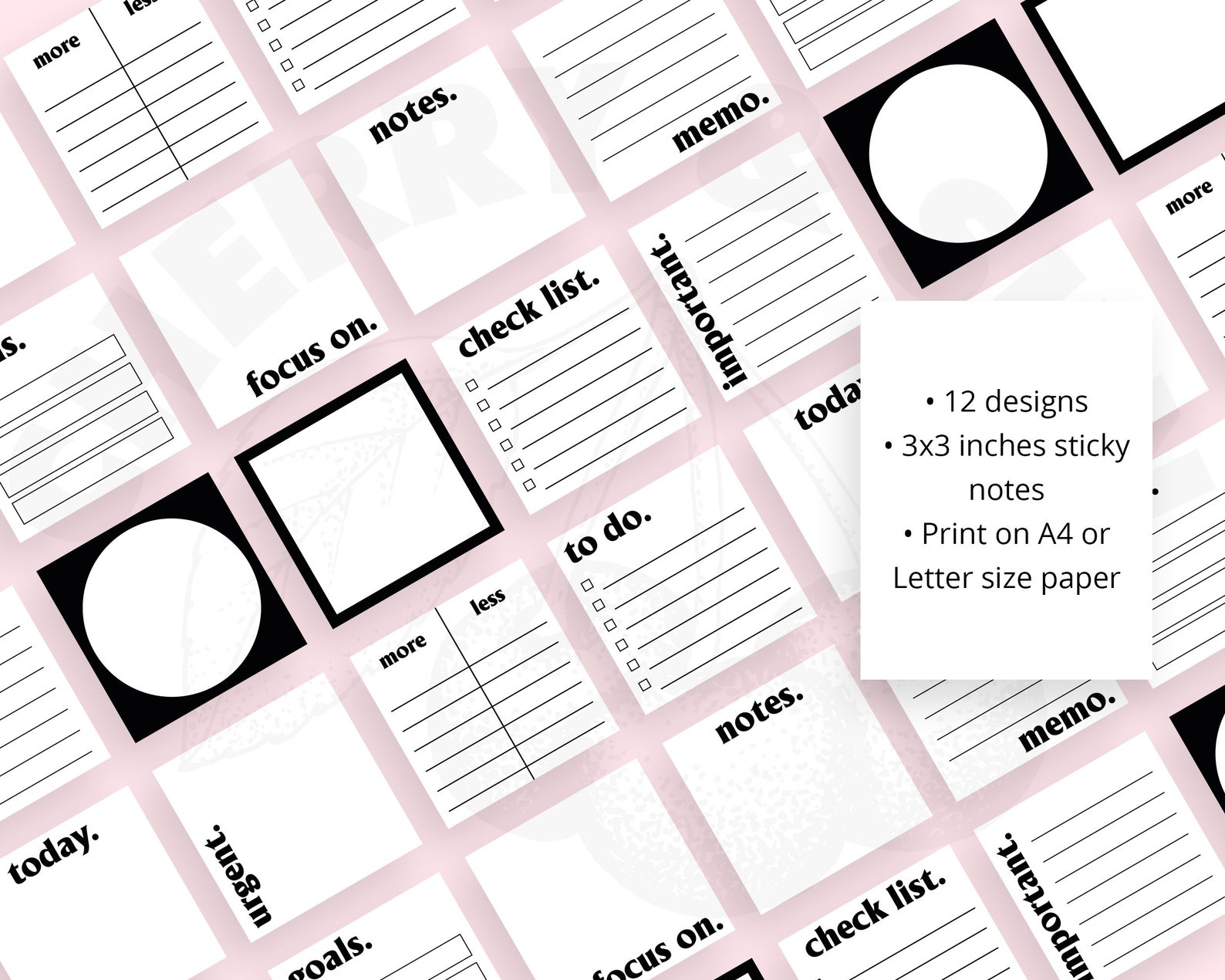 Chic Printable Sticky Notes, Minimalist Design, 3x3 Inch Sticky Notes ...