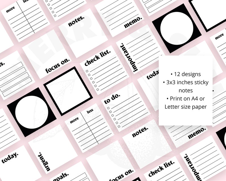 Chic Printable Sticky Notes, Minimalist Design, 3x3 Inch Sticky Notes ...