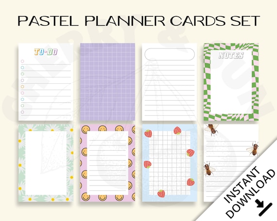 Pastel Planner Cards Sticky Notes Printable Notepad Memo - Etsy