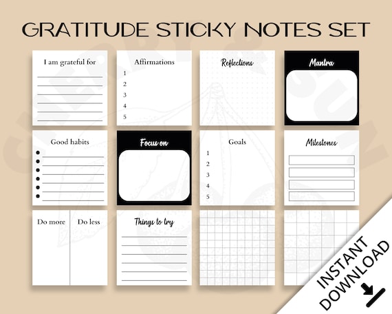 Gratitude Sticky Notes Set Printable Bullet Journal Bujo | Etsy
