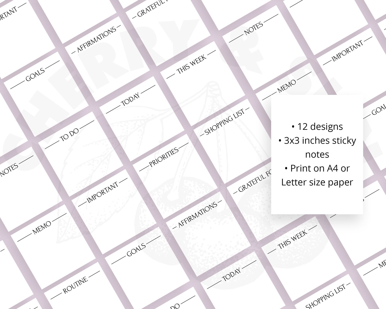 Printable Sticky Notes | Planner Cards | Minimalist Design | 3x3 Inch ...