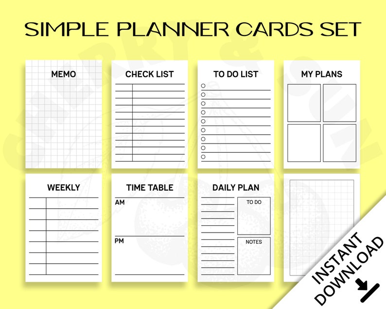 Simple Planner Cards | Sticky Notes | Printable | Notepad Memo Pad ...
