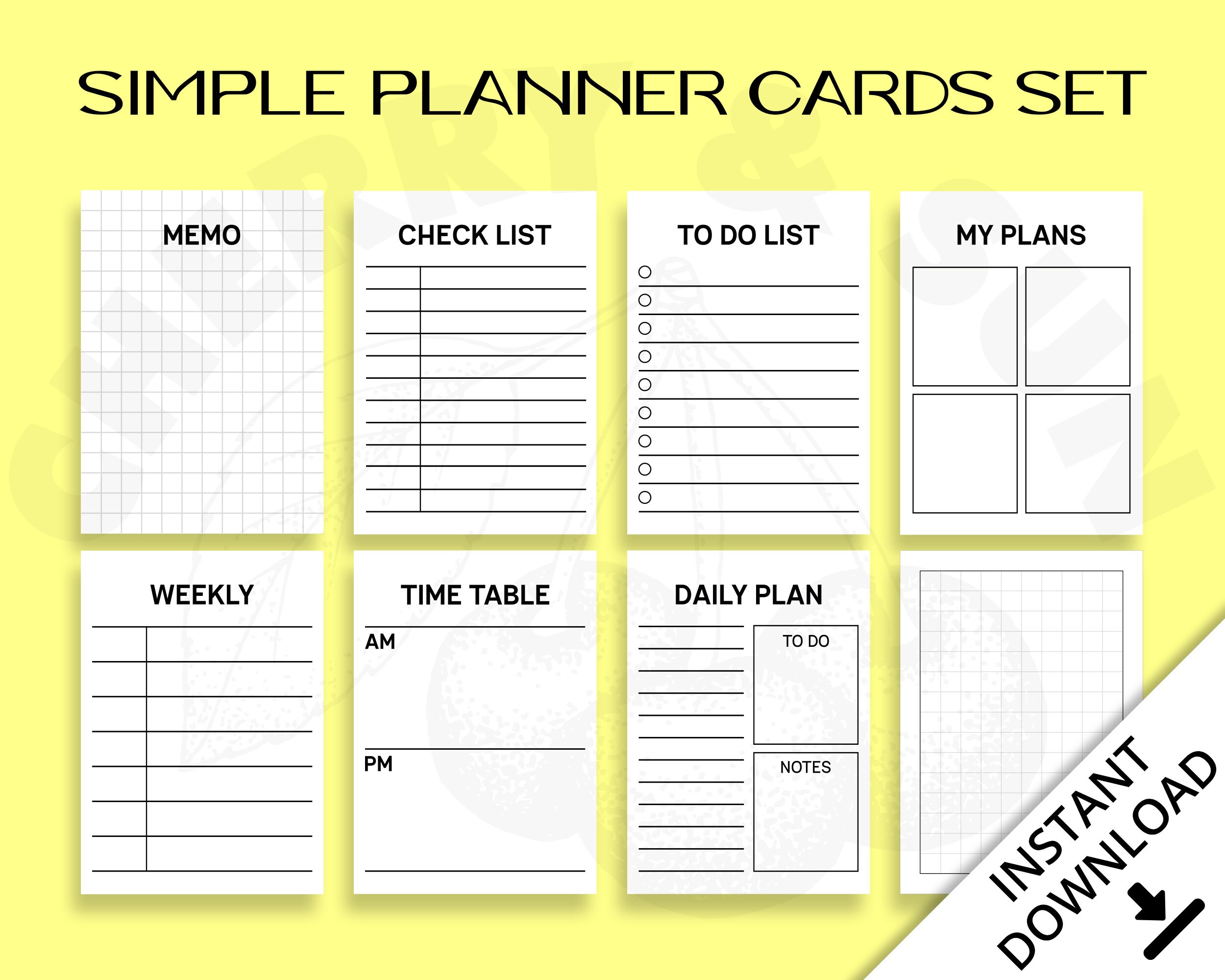 Simple Planner Cards | Sticky Notes | Printable | Notepad Memo Pad ...