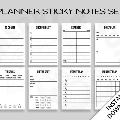 Planner Sticky Notes Printable Notepad Bullet Journal | Etsy