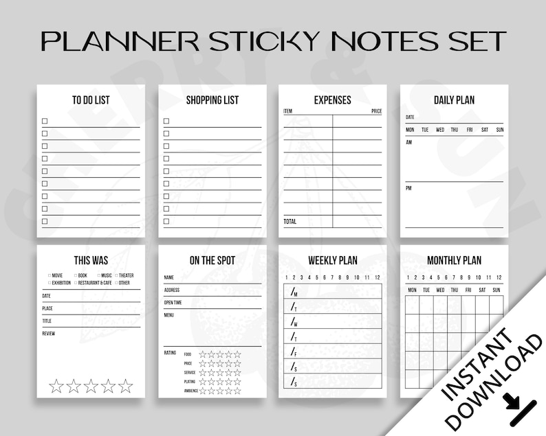 Planner Sticky Notes Printable Notepad Journal Bujo Daily Weekly ...