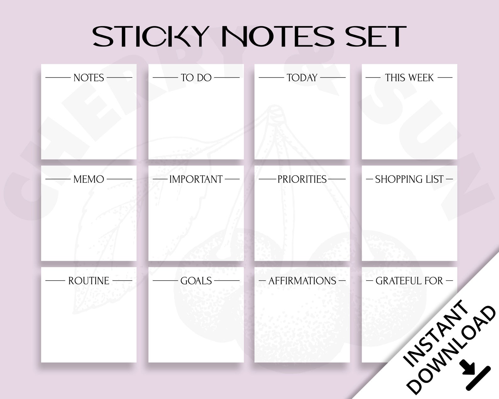 Printable Sticky Notes | Planner Cards | Minimalist Design | 3x3 Inch ...
