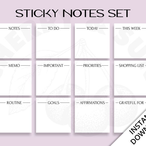Wellness Sticky Note Printable 3x3 Journal Bujo - Etsy