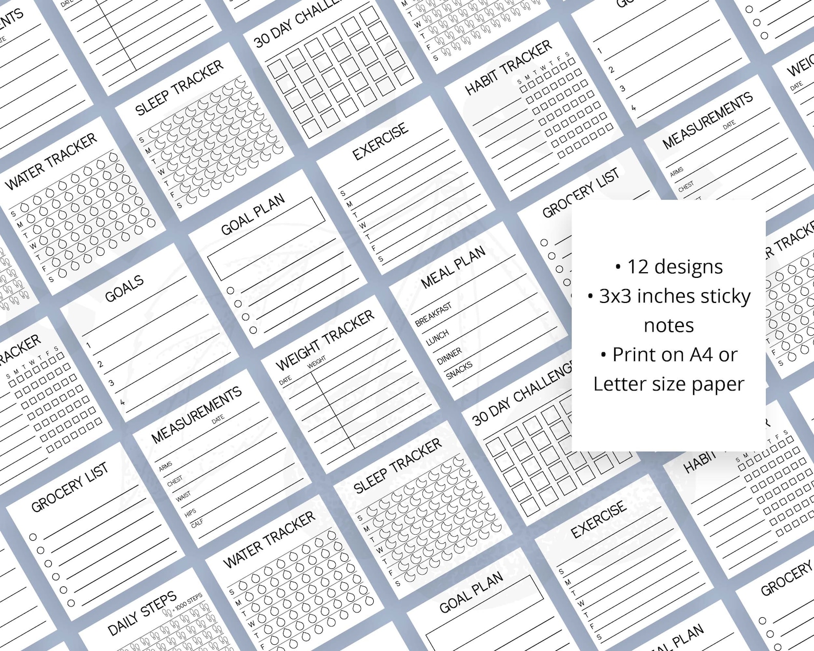 Fitness Sticky Notes Set, Printable, 3x3, Minimal Journal, Bujo, Health ...