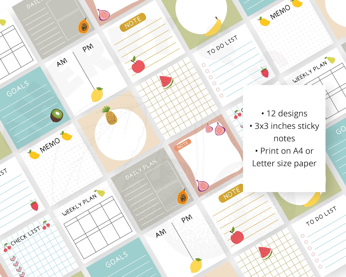 Cute Sticky Notes Set | Printable | Notepad | Journal | Bujo | Daily ...