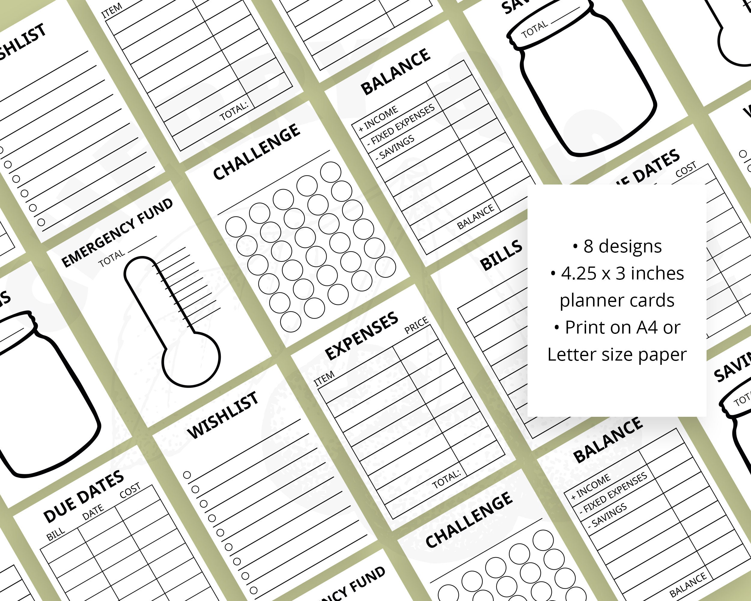 Financial Planner Cards, Printable, Notepad, Journal, Bujo, Plan Life ...