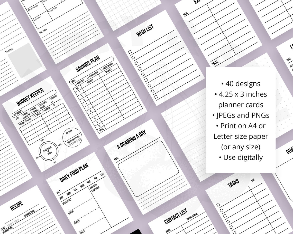Planner Cards Set, Printable Sticky Notes, Notepad, Memo Pad, Journal ...