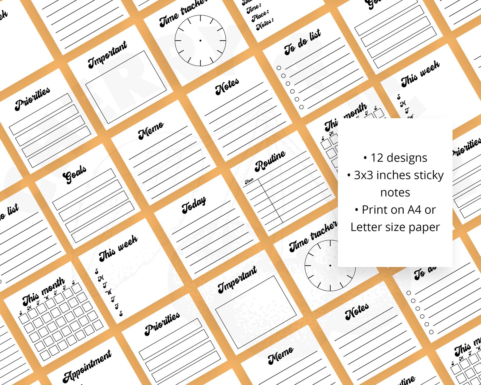 Goovy Sticky Notes Set | Printable | Planner Cards | Minimalist Design ...