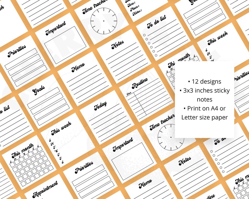 Goovy Sticky Notes Set | Printable | Planner Cards | Minimalist Design ...