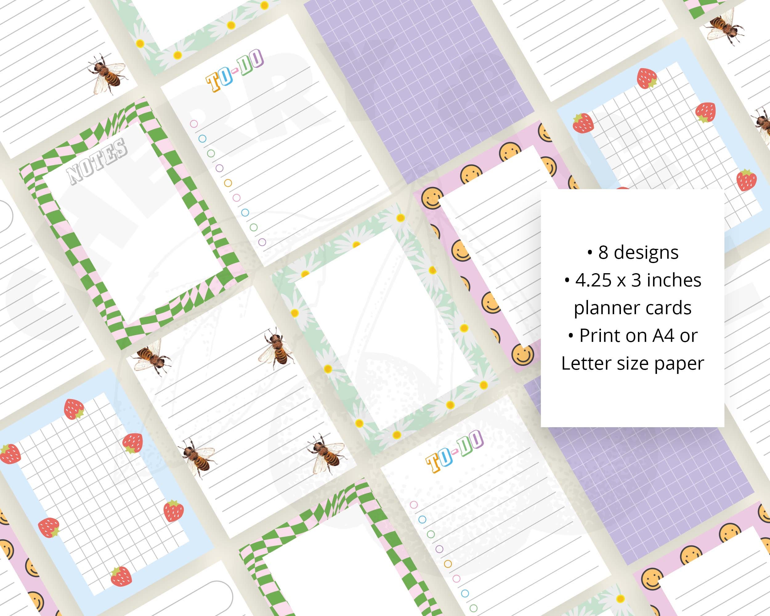 Pastel Planner Cards, Sticky Notes, Printable Notepad Memo Pad, Journal ...