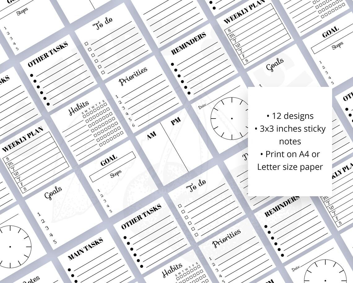 Productivity Sticky Notes Set | Printable | Notepad | Journal | Bujo ...