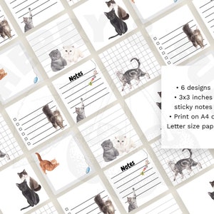 Cat Printable Sticky Notes, Kawaii Stationary, Memo Planner Cards ...