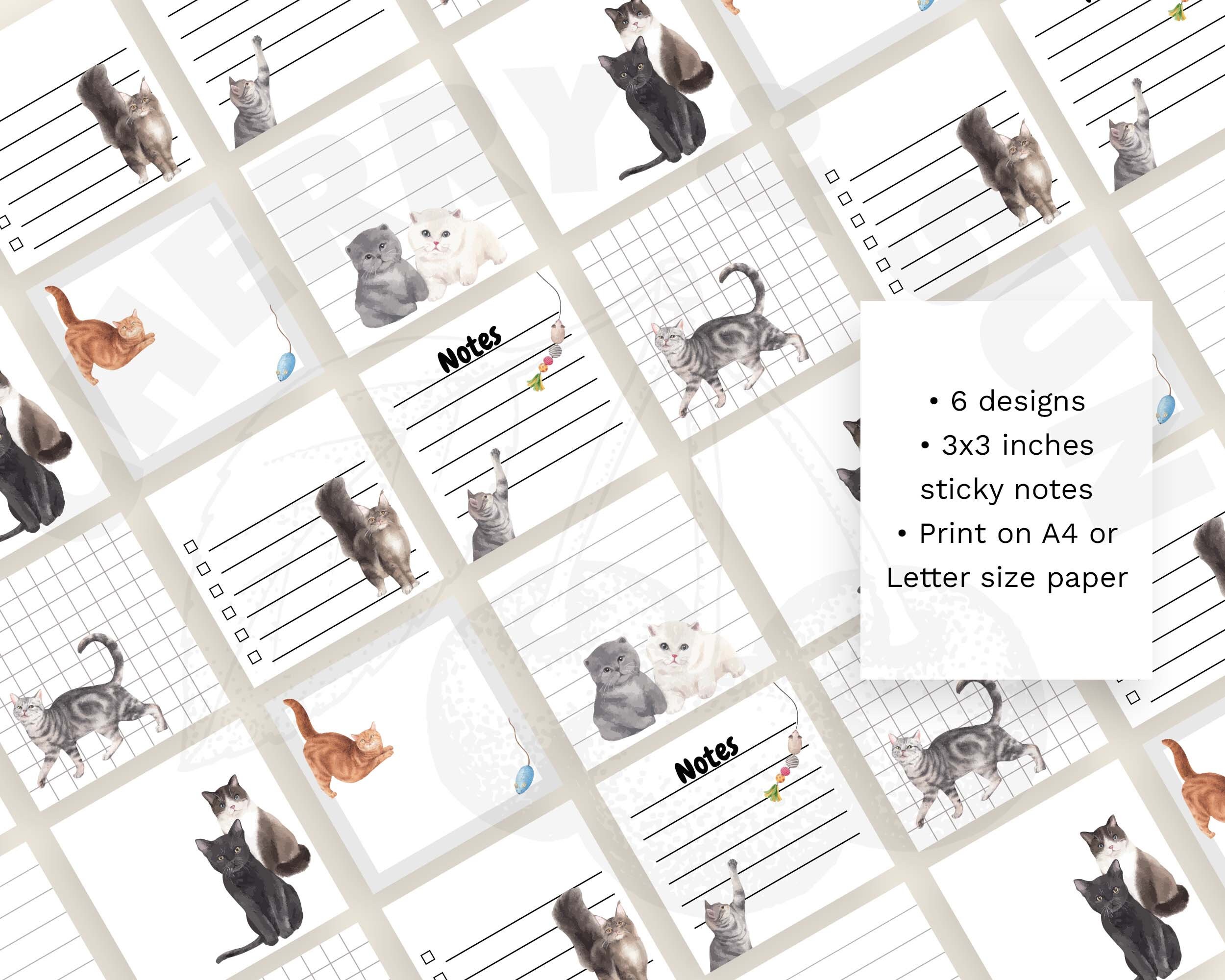 Cat Printable Sticky Notes, Kawaii Stationary, Memo Planner Cards ...