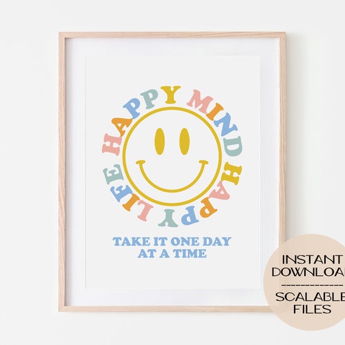 Happy Mind Smiley Face Digital Poster Wall Art Home Dorm | Etsy