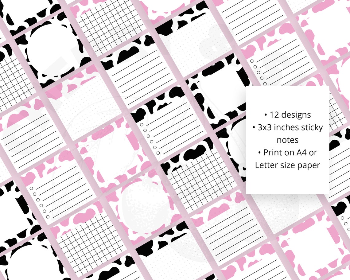 Cow Sticky Notes, Printable, Journal, Bujo, Minimalist Design, 3x3 Inch ...