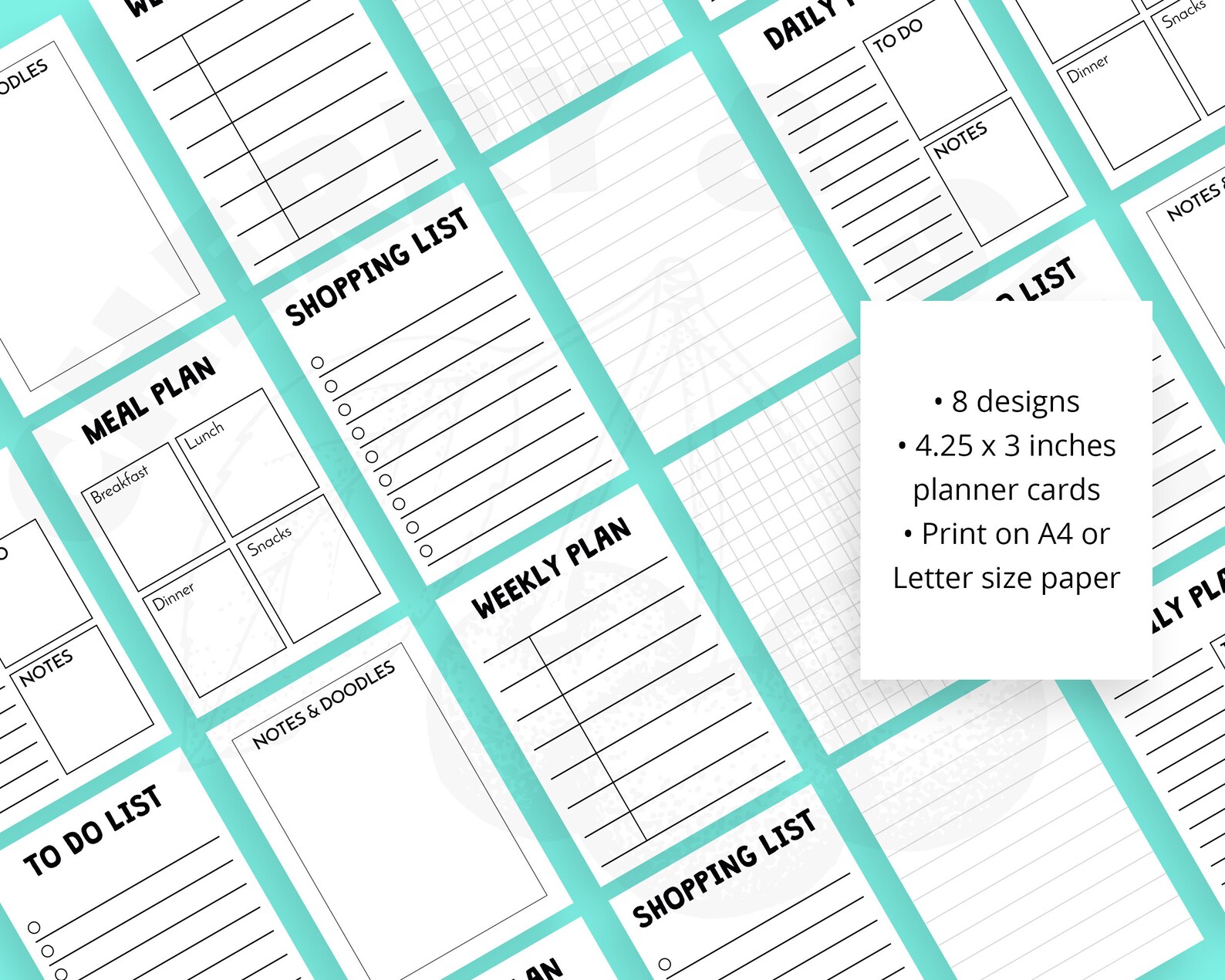 Everyday Planner Cards, Printable, Notepad, Journal, Bujo, Daily Weekly ...