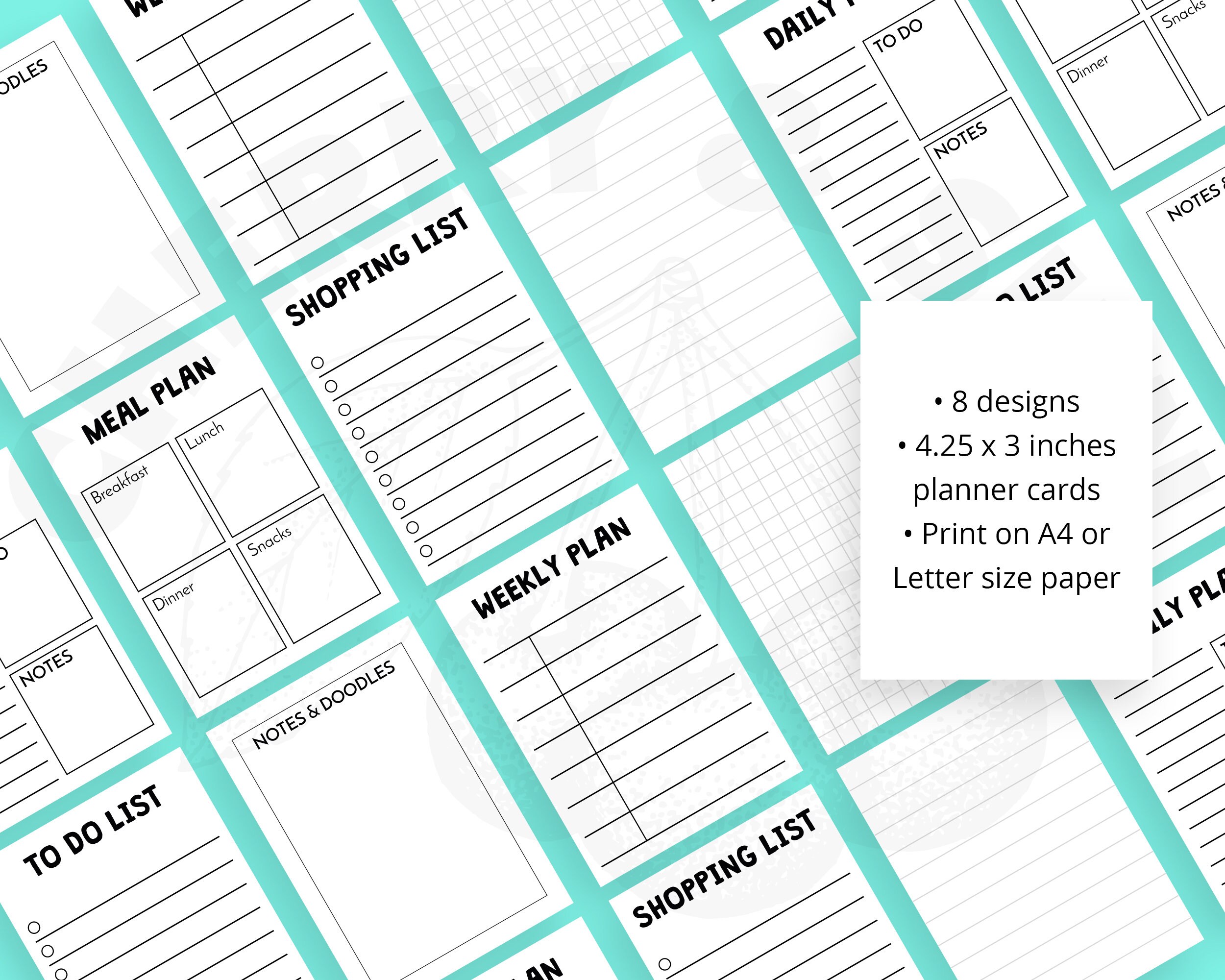 Everyday Planner Cards, Printable, Notepad, Journal, Bujo, Daily Weekly ...