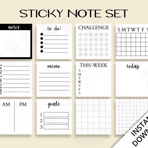 Printable Sticky Notes Minimalist Design 3x3 Inch Sticky | Etsy