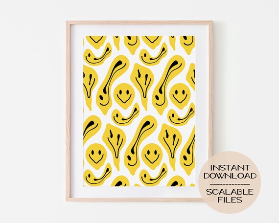 Melted Smiley Faces Digital Poster Print Wall Art Home Dorm - Etsy
